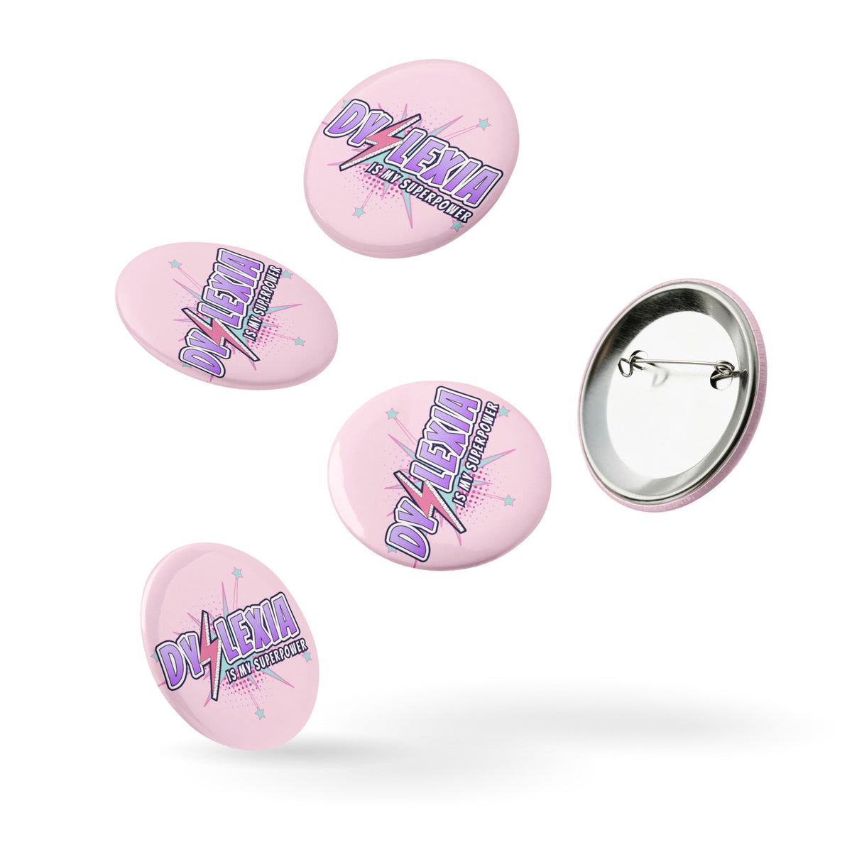 Dyslexia is my Superpower - Pink and Teal Button Pin Pack ...